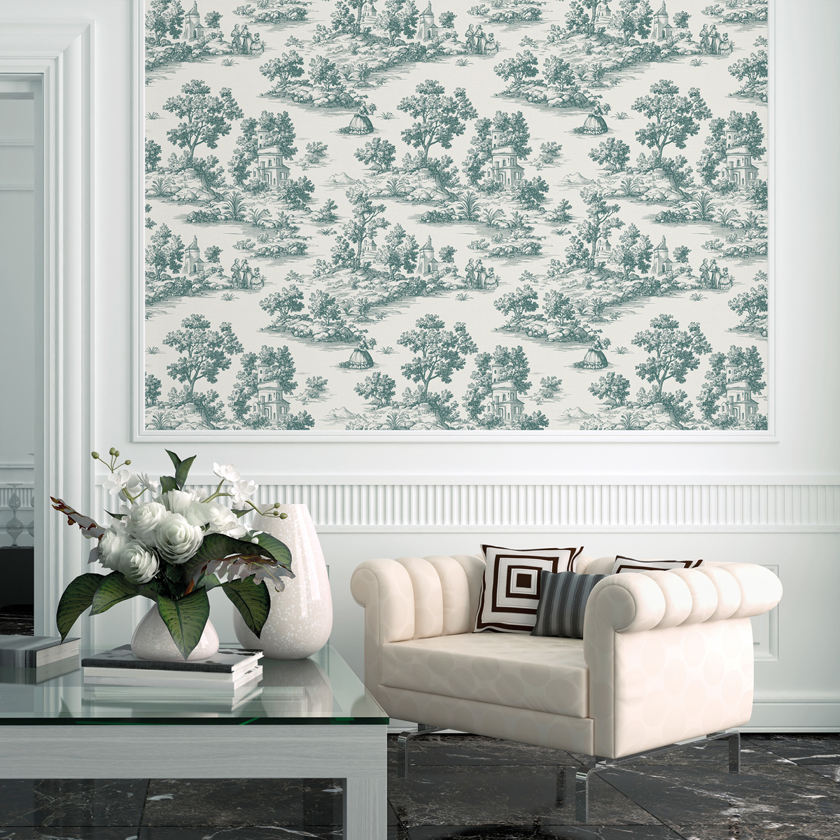 3858-1 TOILE DE JOUY GREEN - ICH